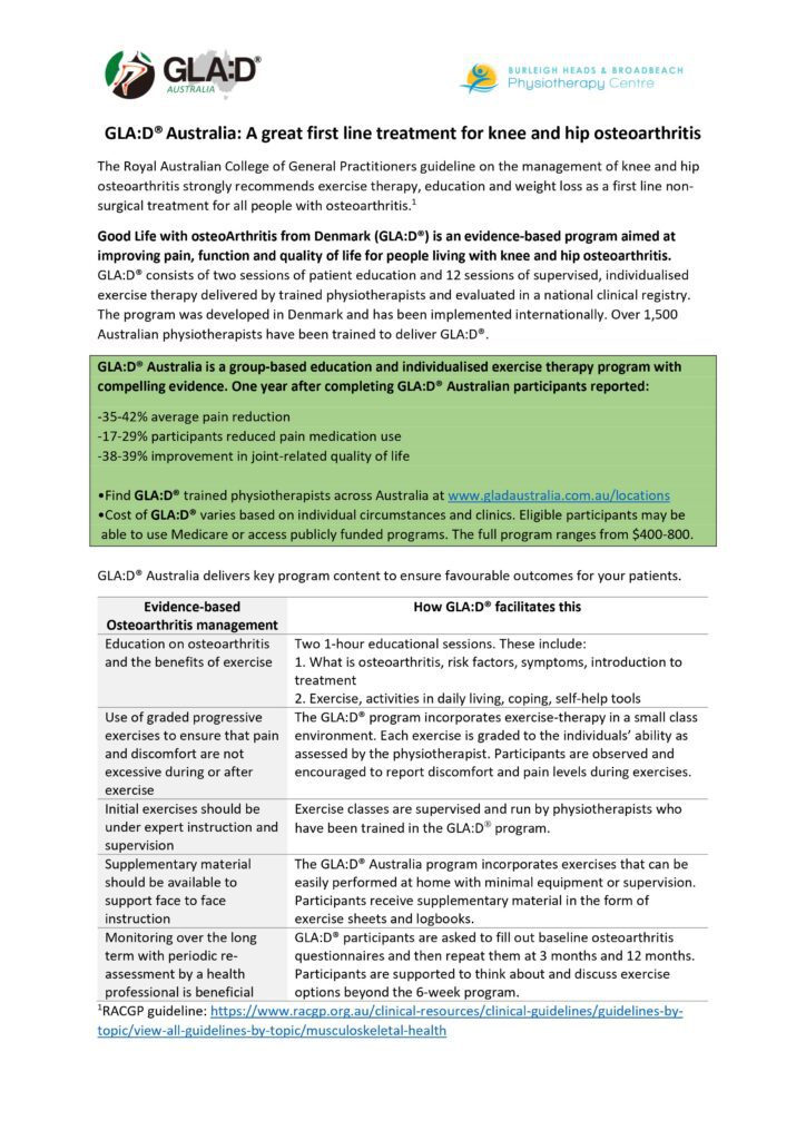 GLA:D Classes for Osteoarthritis – Burleigh Physio